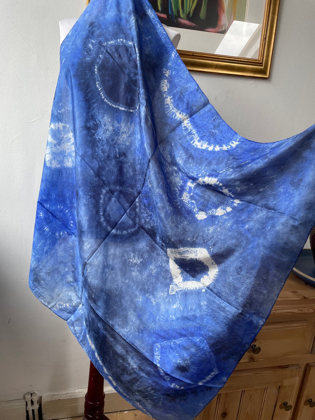 Silk Scarf, Blue Silk Scarf, Tie Dye Silk Scarf, Vintage Silk Scarf ...