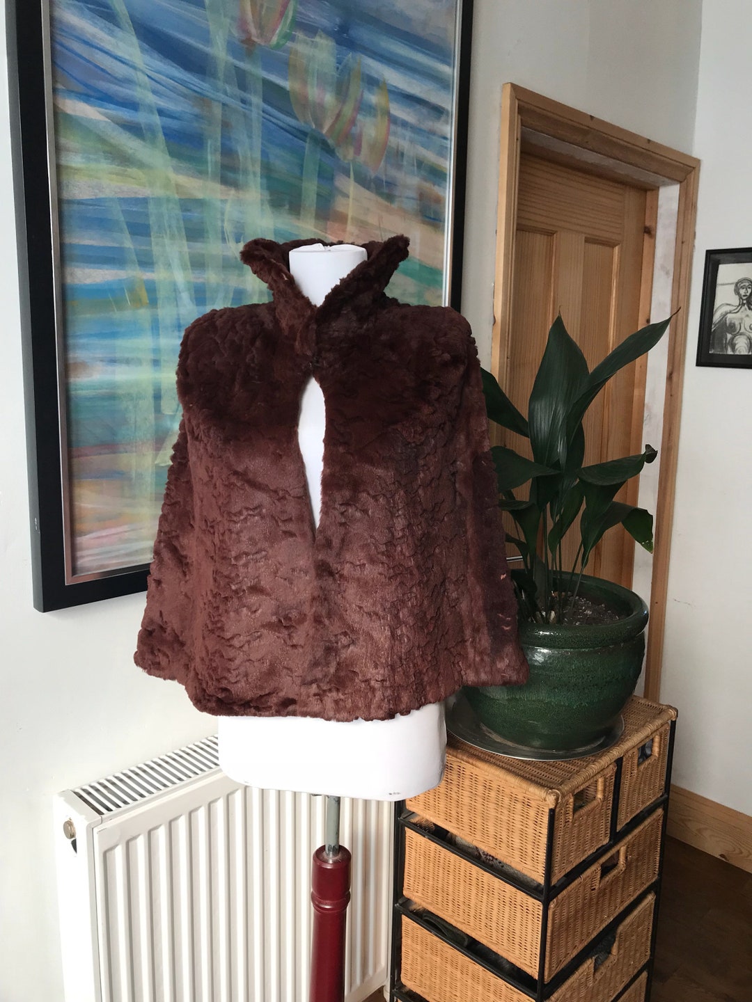 Vintage Fur Cape, Fur Cloak, 1940s Fur, Brown Cape, Cropped Cape, Satin ...