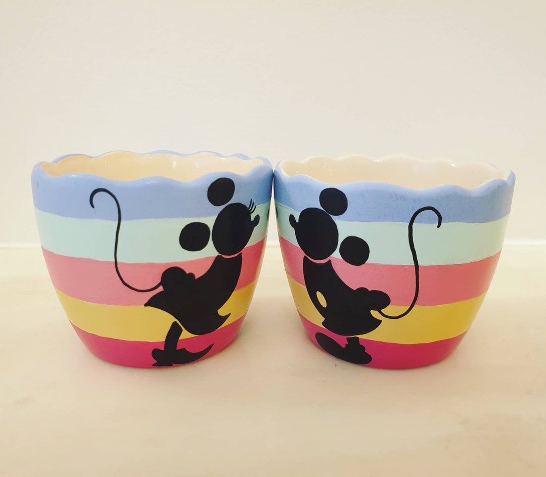 Set of Two Mickey and Minnie Mouse Pots Valentine Love Hand Painted ...