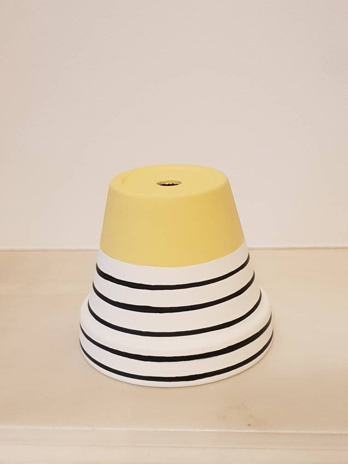 Hand Painted Flower Pot Yellow With Stripes Planter Stripped Planter ...