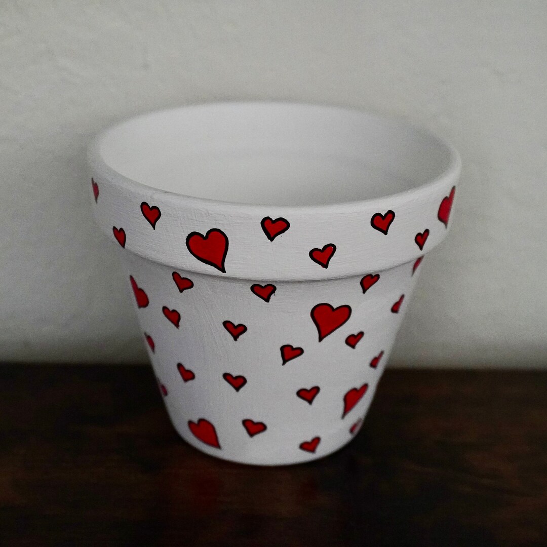 Hand Painted Flower Pot Red Heart Love Planter Valentines Day Gift ...