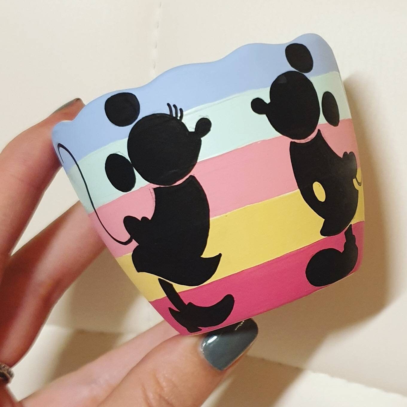 Set of Two Mickey and Minnie Mouse Pots Valentine Love Hand Painted ...