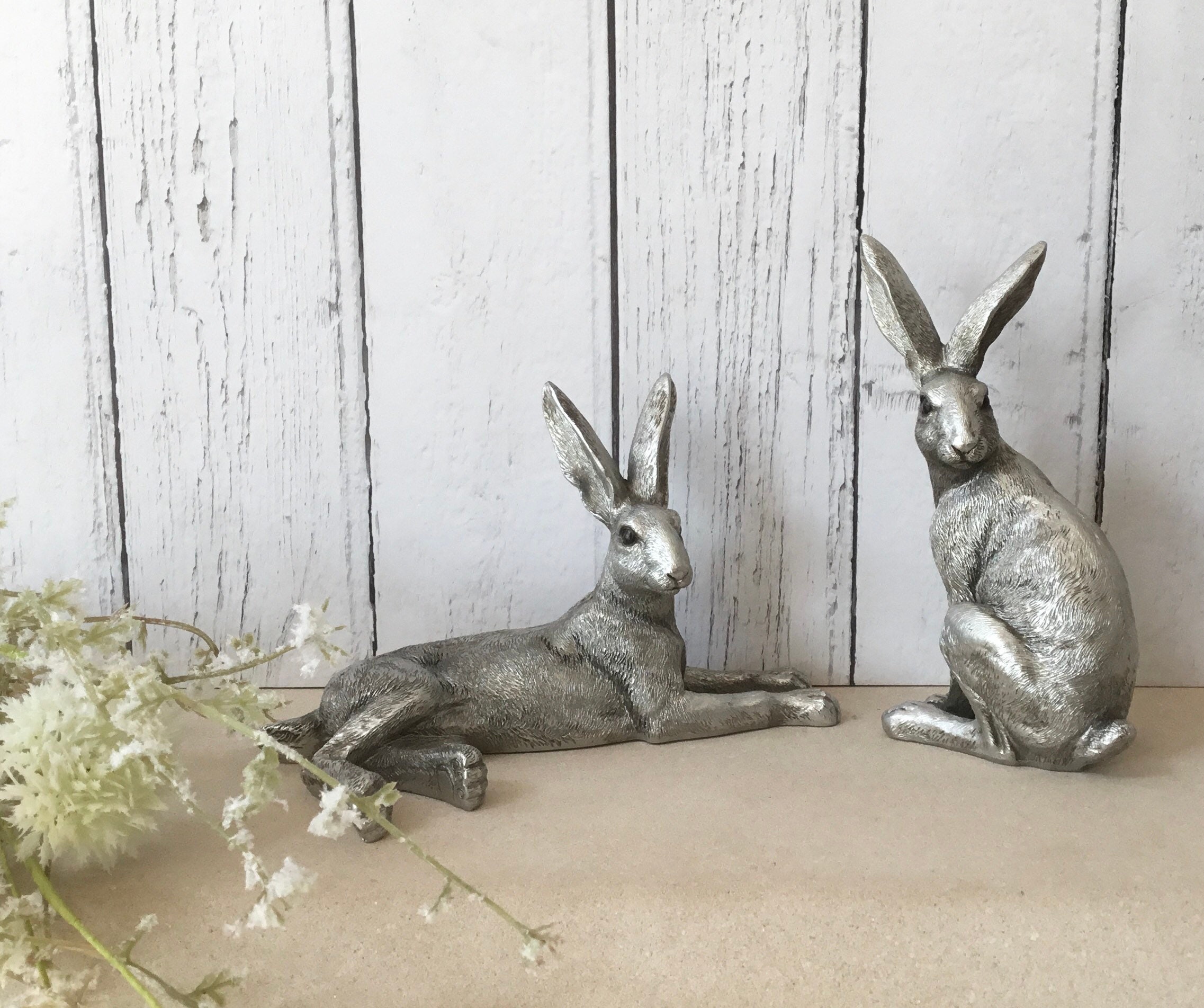 Hare Sculptures Silver Hare Ornaments English Countryside | Etsy