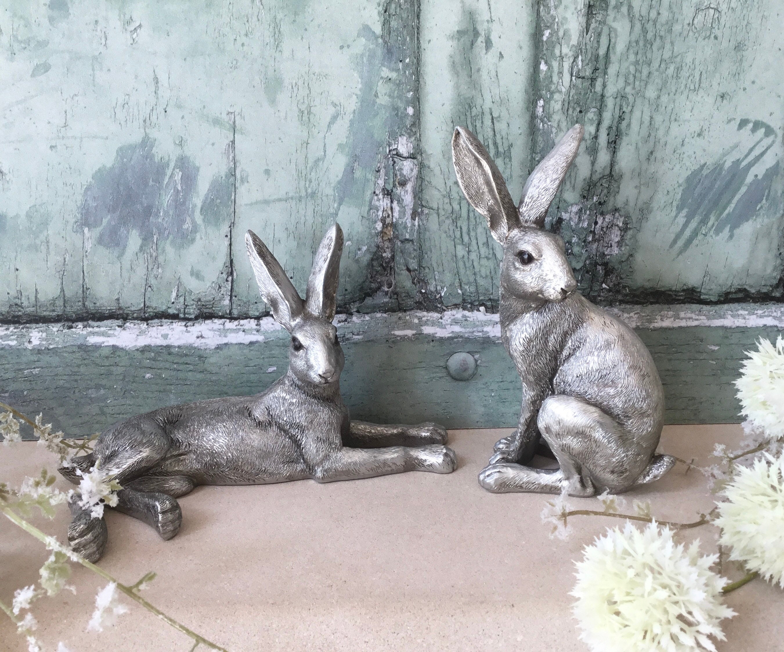 Hare Sculptures Silver Hare Ornaments English Countryside | Etsy