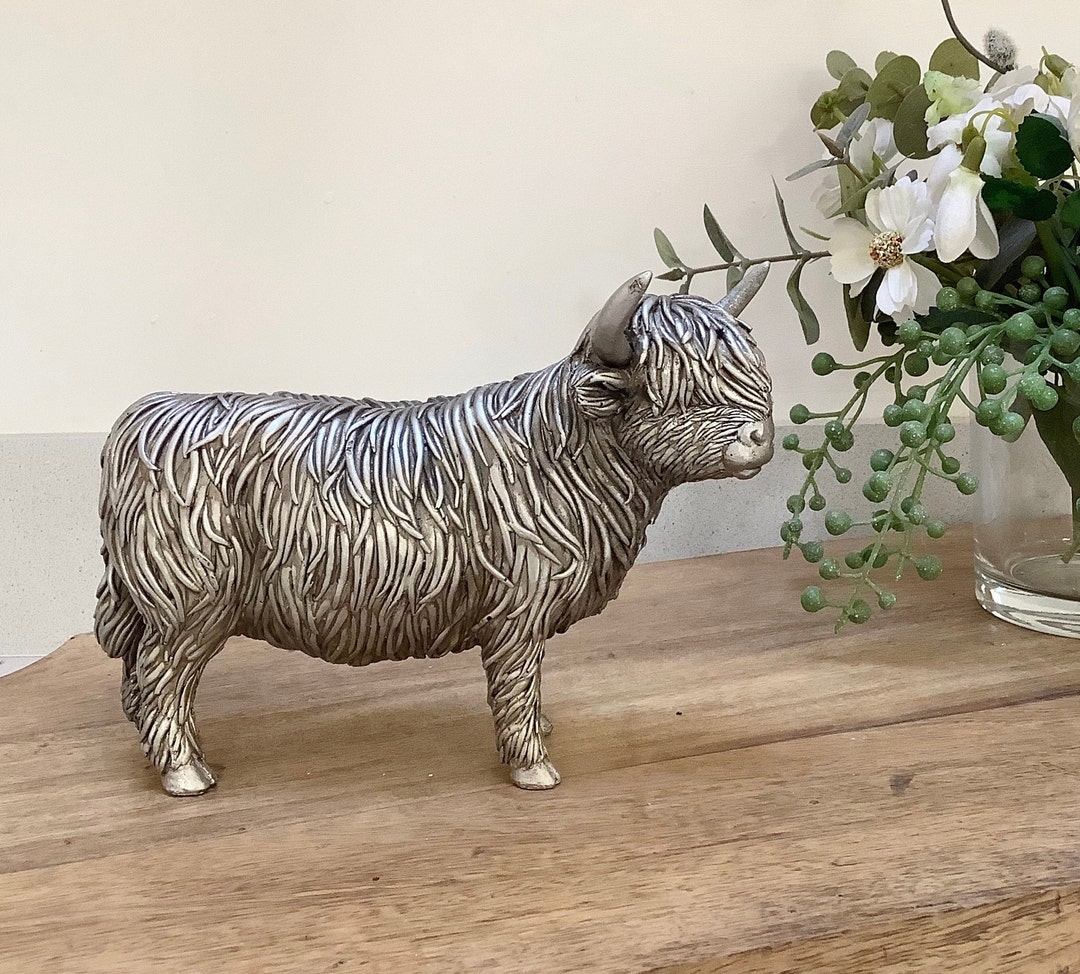 Highland Cow Sculpture, Scottish Countryside SILVER or BRONZE Ornament ...