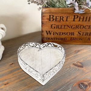 White Metal Shabby Chic Heart Tray, Boudoir, Bedroom Decor, Dressing ...