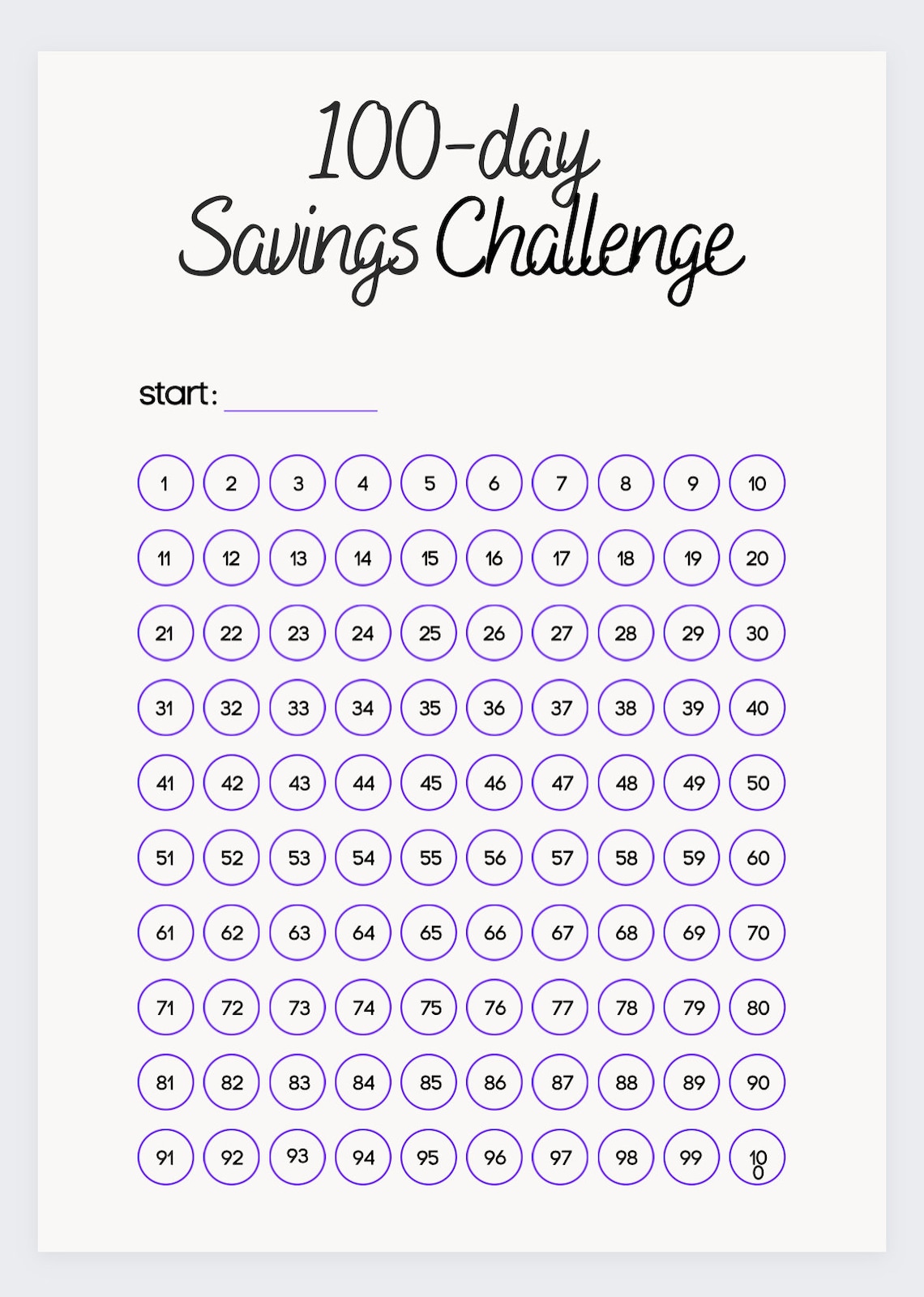 100-day Savings Challenge printable - Etsy UK