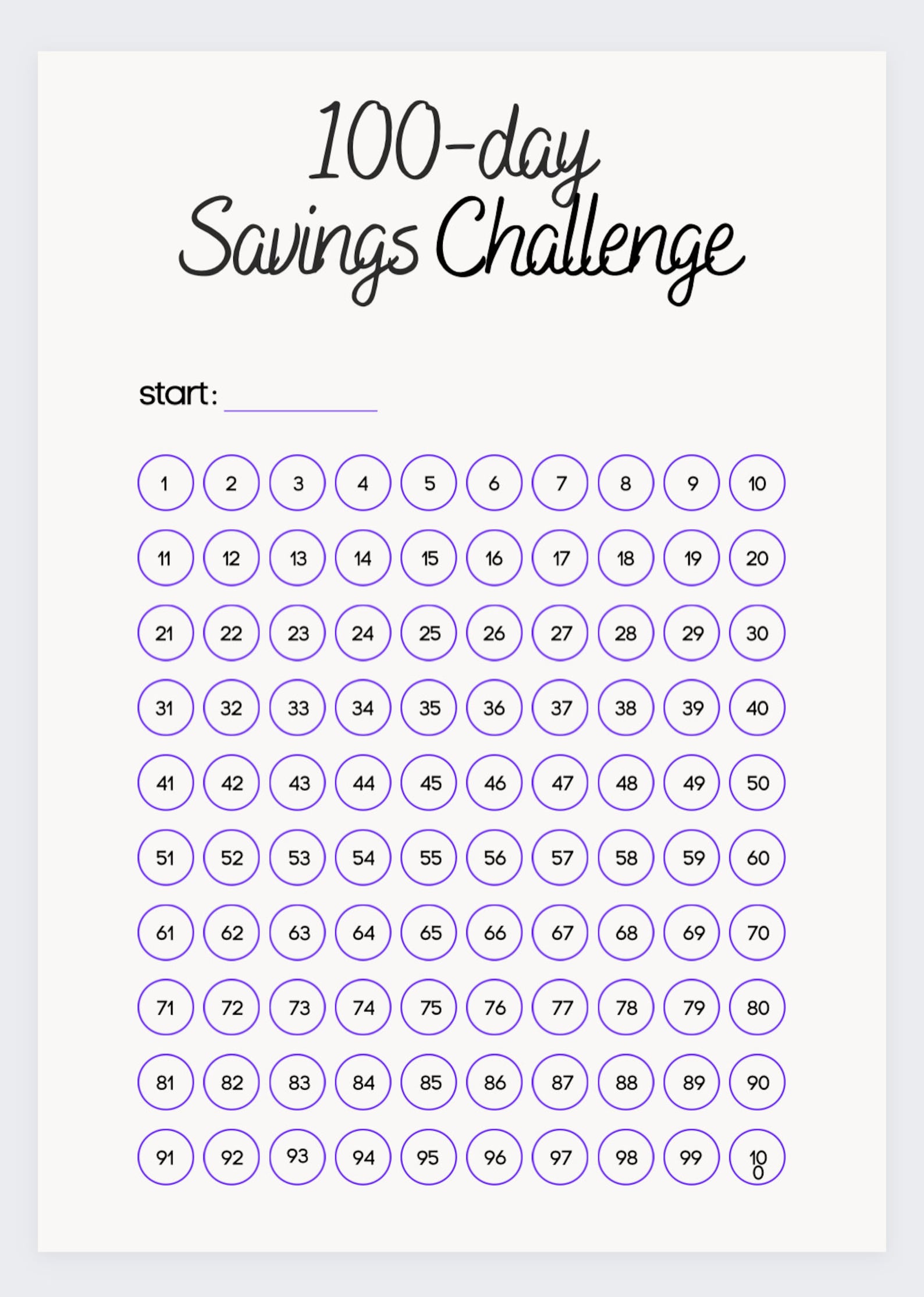 100-day Savings Challenge (printable) - Etsy