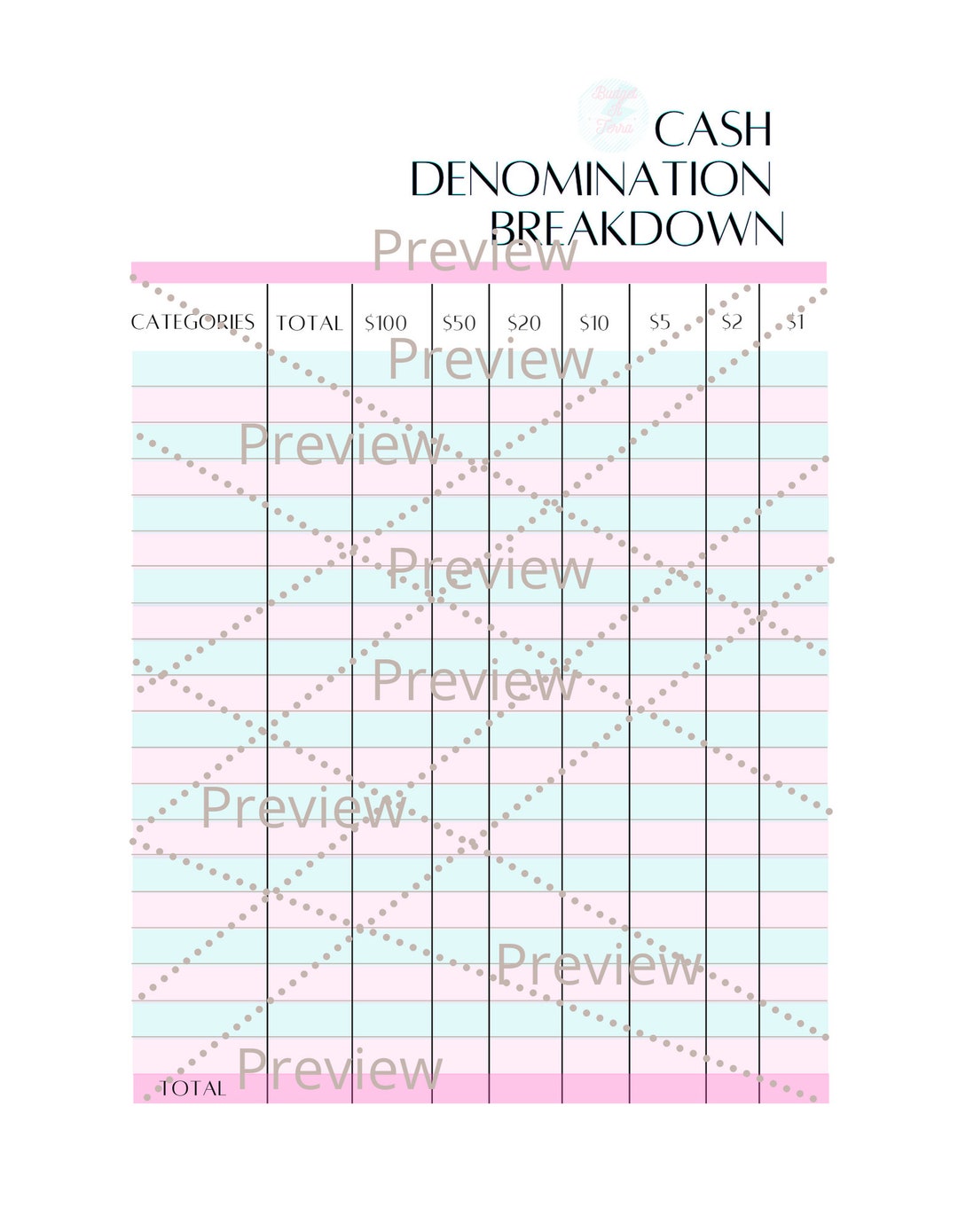 Cash Breakdown Sheet - Etsy