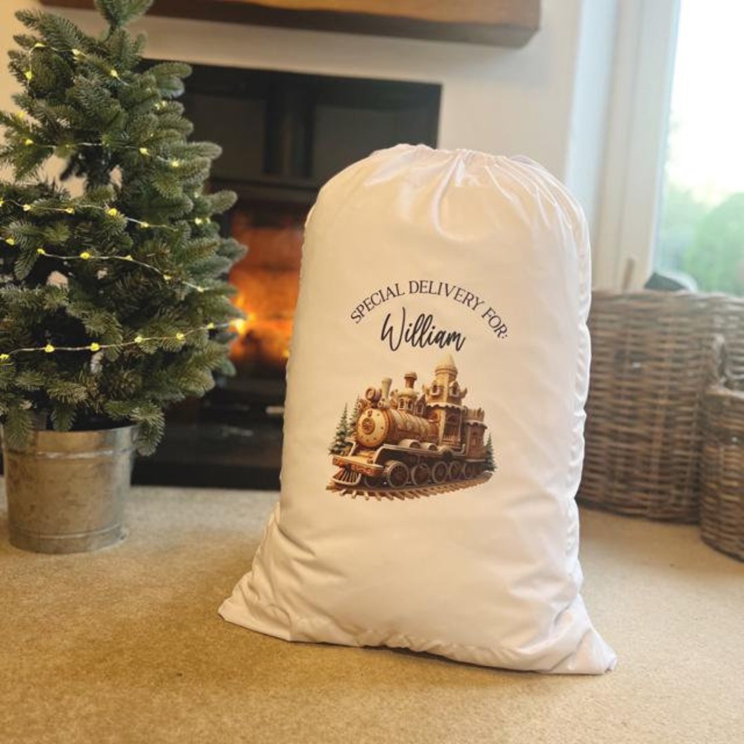 Christmas Gingerbread Train Personalised Sack, Personalised Christmas ...