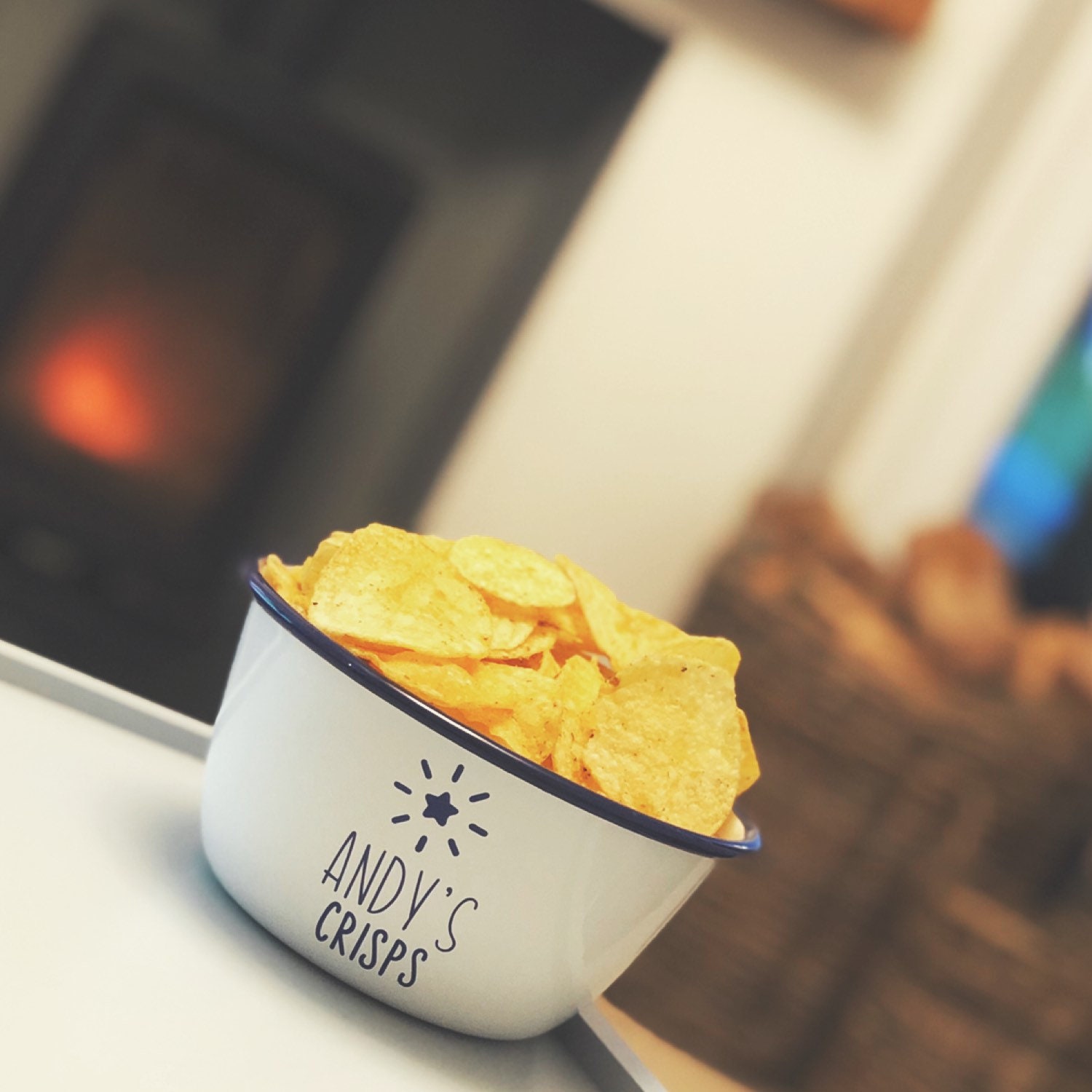 Crisps Personalised Snack Bowl Enamel Blue Rim Enamel Bowl | Etsy UK
