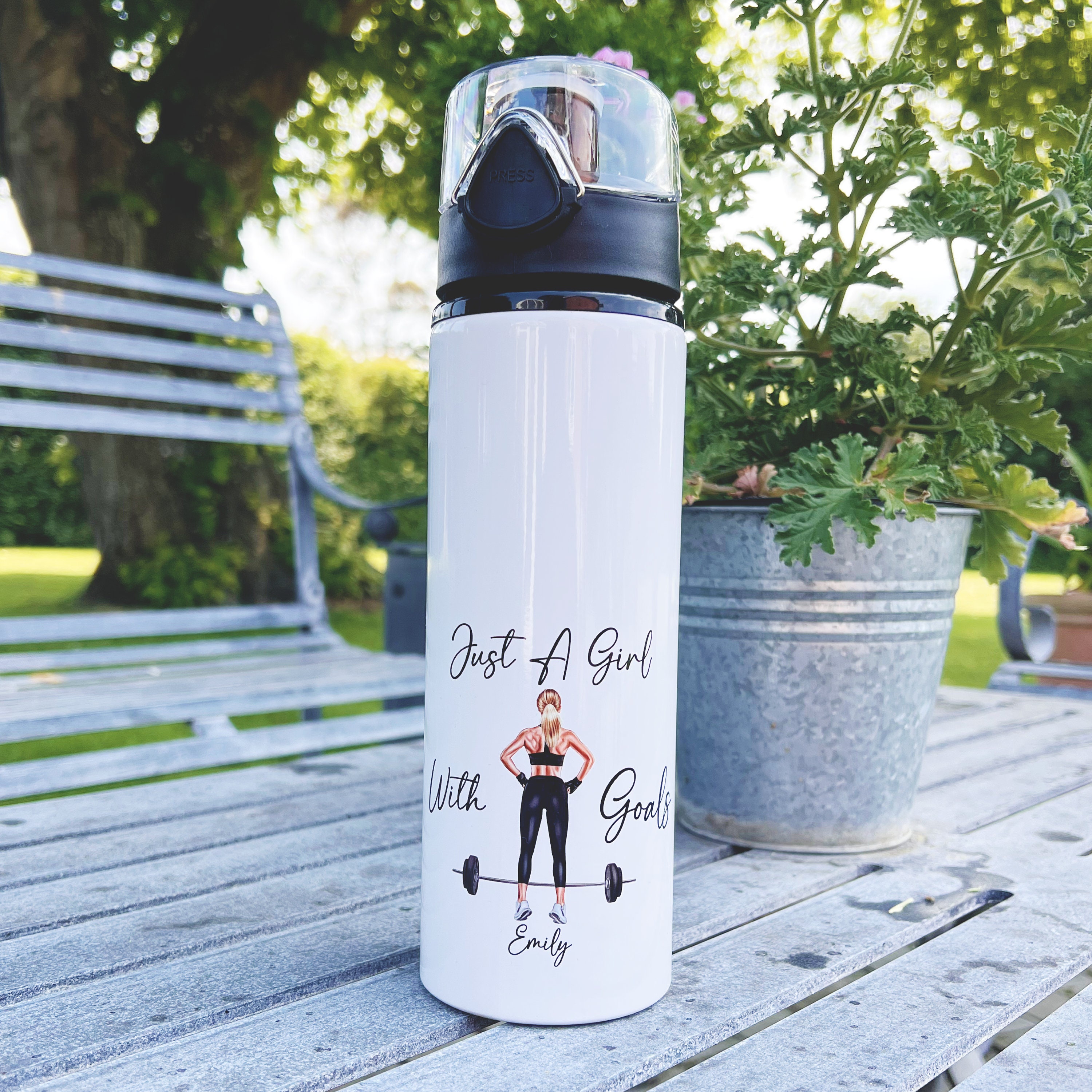 Just A Girl With Goals Personalised Gym Water Bottle, Personalised ...