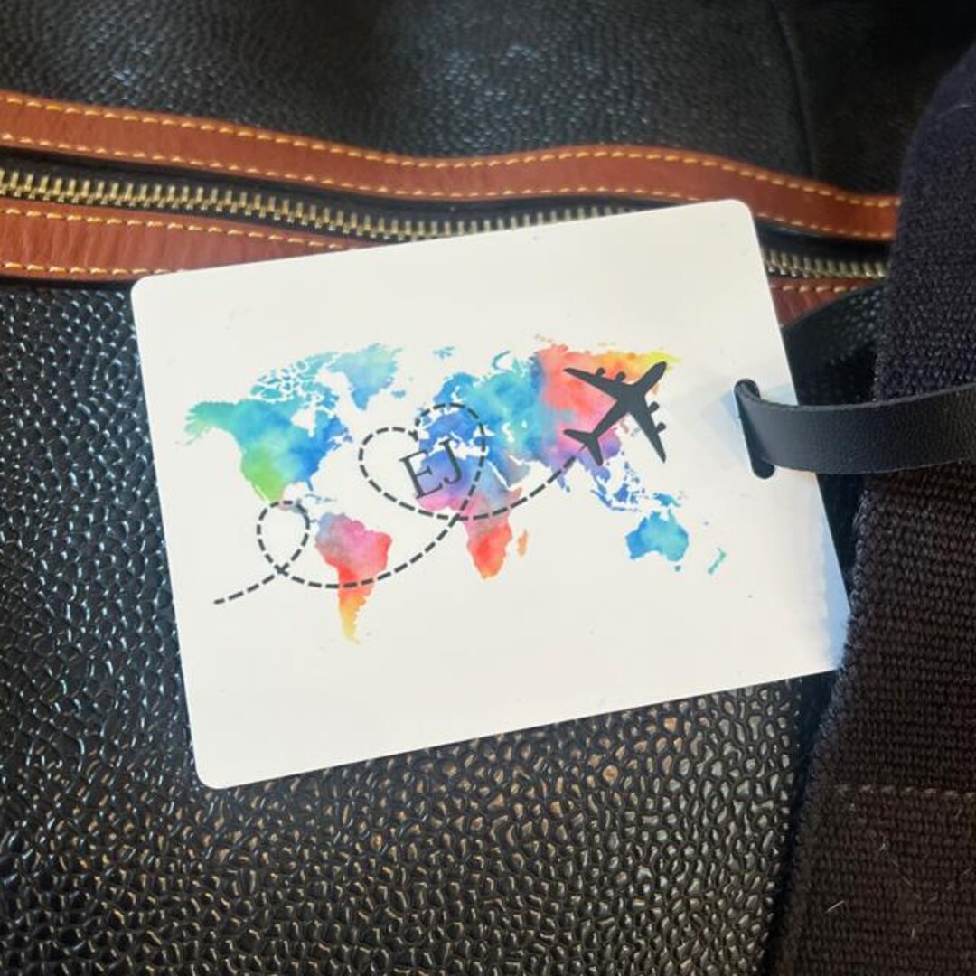 World Map Heart Initial Luggage Tag, World Map Luggage Tag, Luggage Bag ...