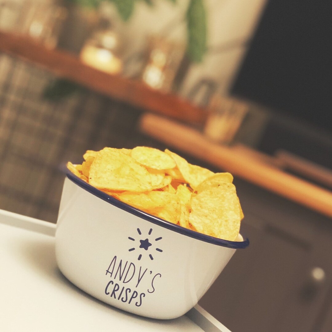 Crisps Personalised Snack Bowl Enamel Blue Rim Enamel Bowl - Etsy