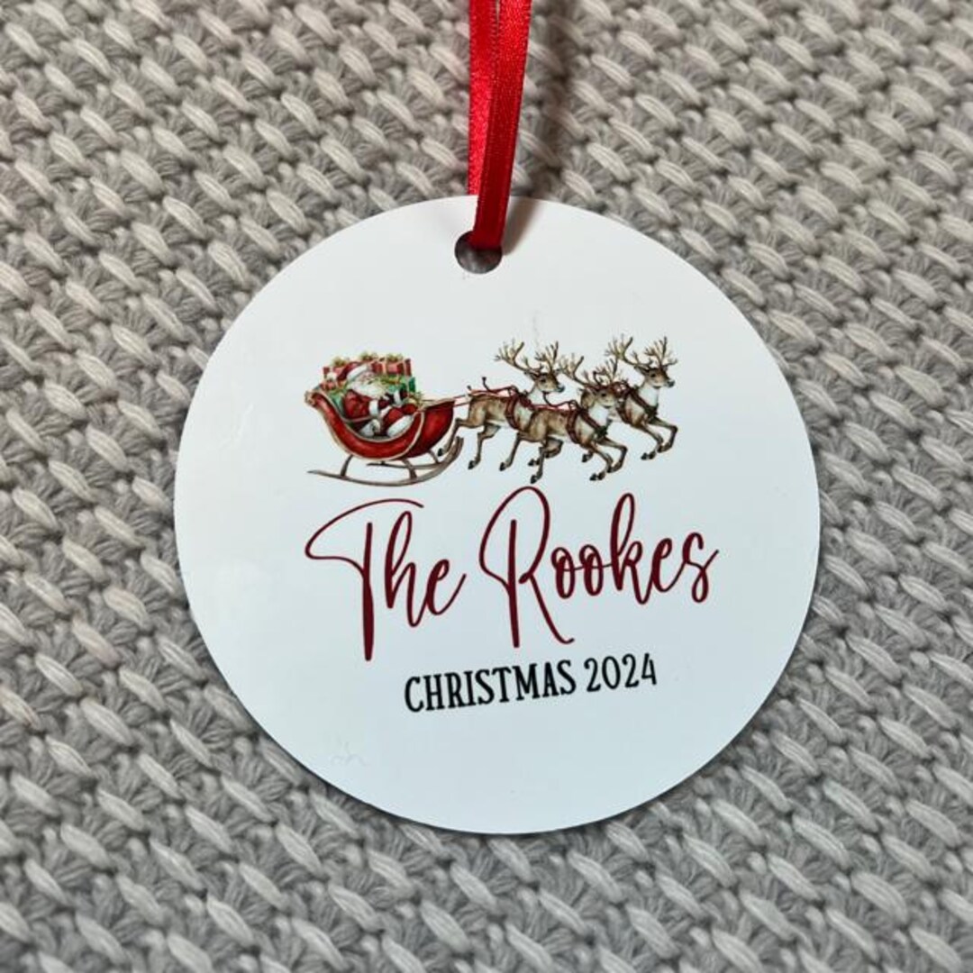 Santa Sleigh Personalised Bauble, Personalised Hanging Tree Decoration ...