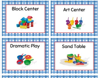Blue Plaid Preschool Center Signs | Set of 15 Printable Classroom ...