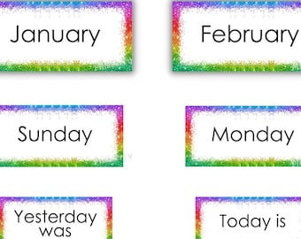 Rainbow Glitter Monthly Calendar Headers and Numbers | Instant Digital ...