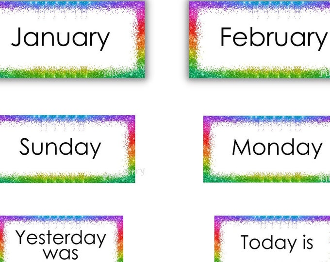 Rainbow Glitter Monthly Calendar Headers and Numbers | Instant Digital ...