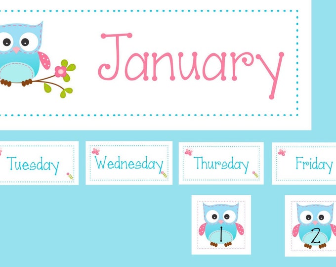Printable Classroom Calendar | Pink and Blue Owl Themed Calendar ...