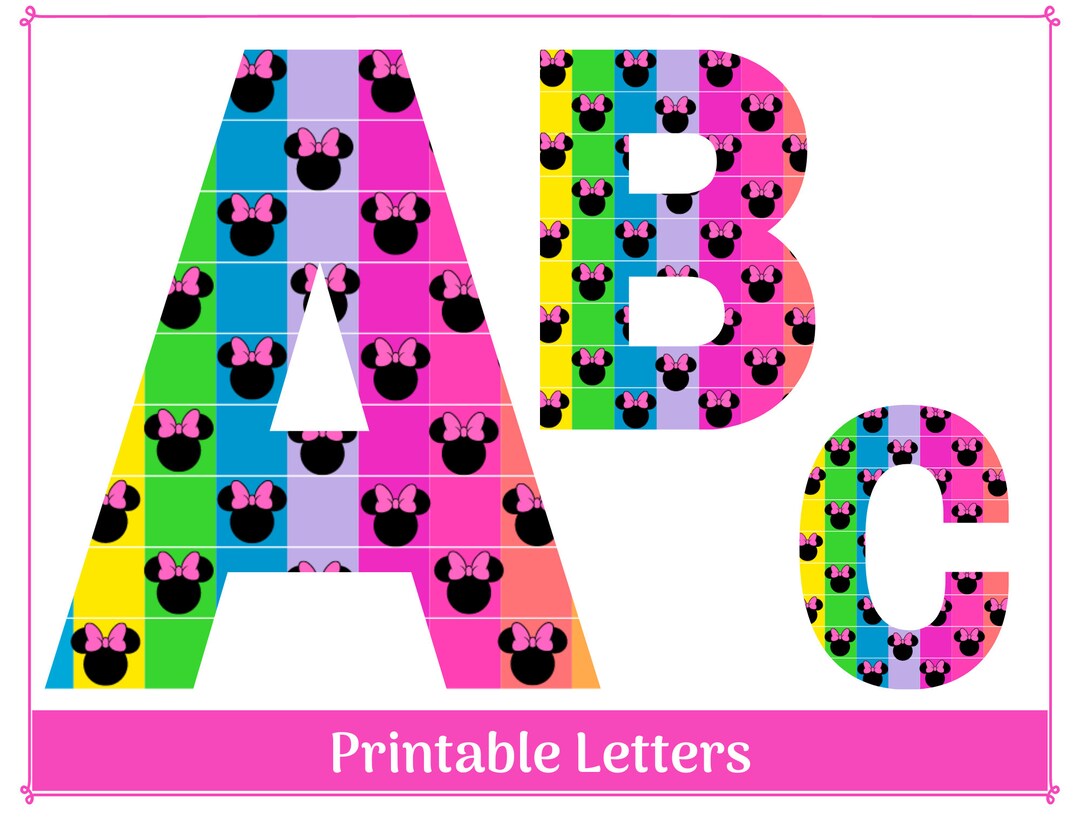 Rainbow Minnie Alphabet Letters A-Z, Numbers 0-9 | Banner, Bulletin ...