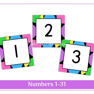 Colorful Classroom Calendar Numbers 1-31 (printable Digital Download ...