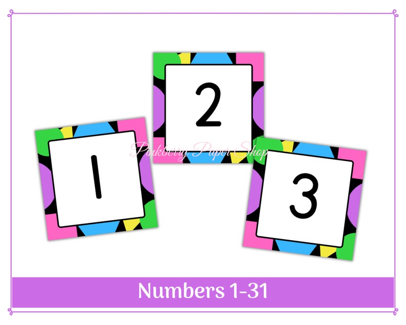 Colorful Classroom Calendar Numbers 1-31 (printable Digital Download ...