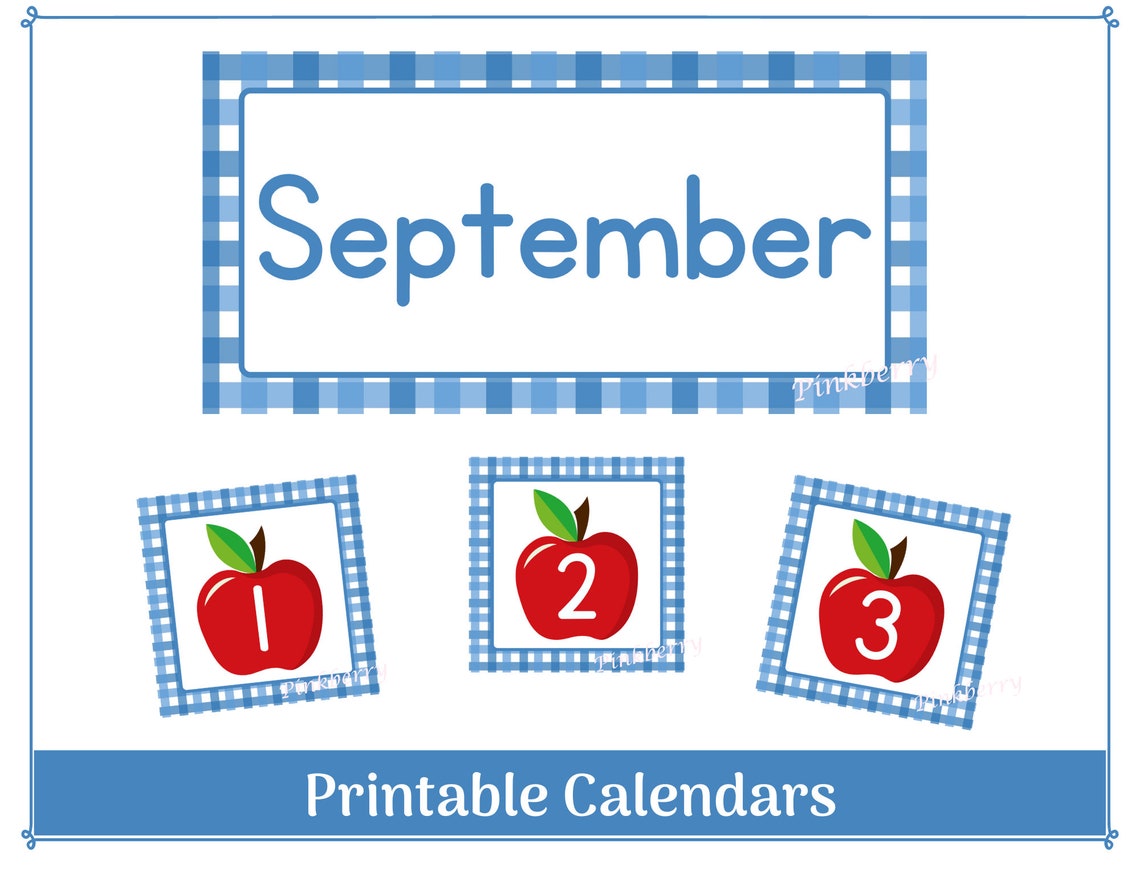 September Classroom Calendar Header and Numbers Blue Plaid - Etsy