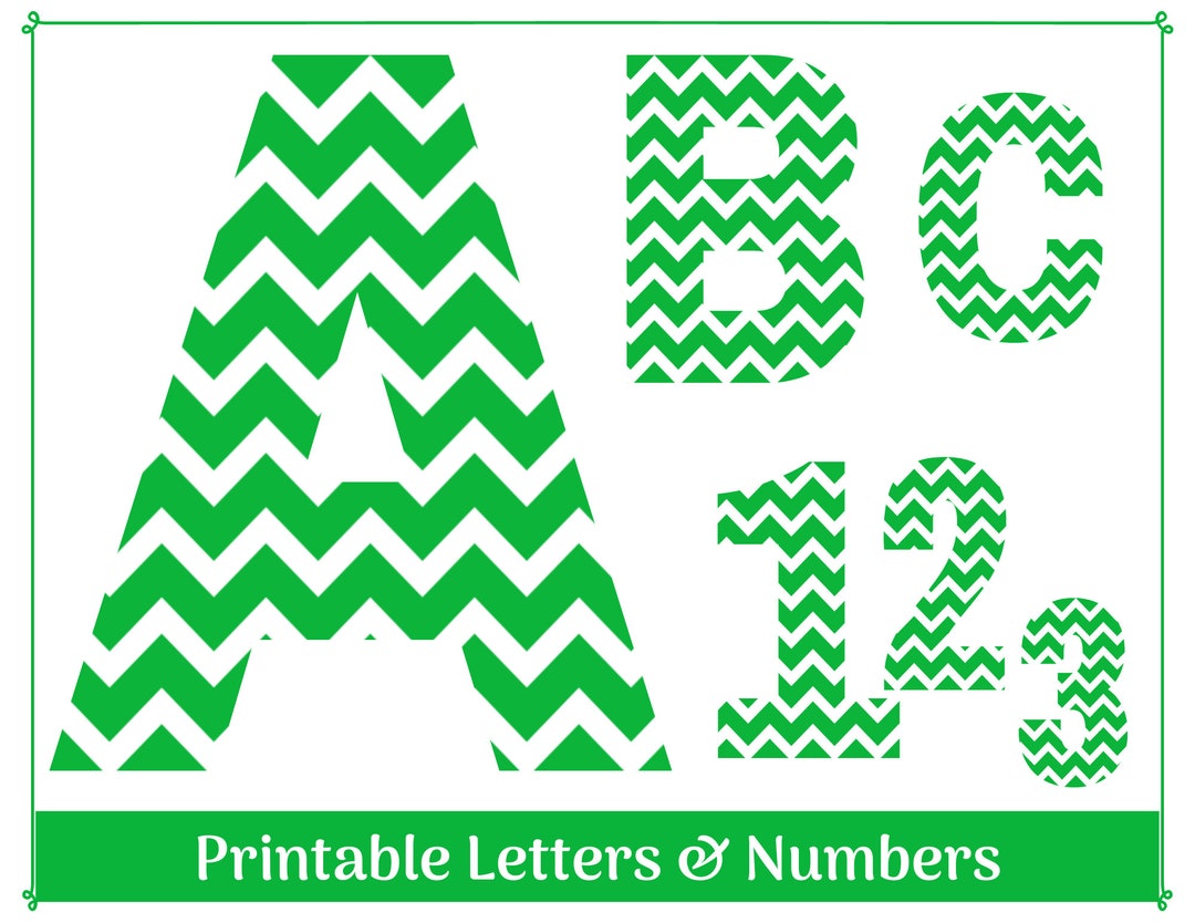 Green Chevron Alphabet Letters & Numbers | Uppercase A-Z and 0-9 ...