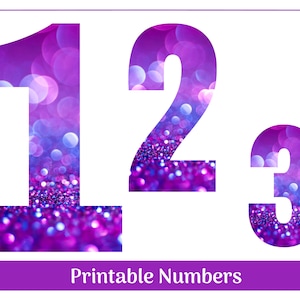 Purple Sparkle Alphabet Letters A-Z, Numbers 0-9 | Printable Banner ...