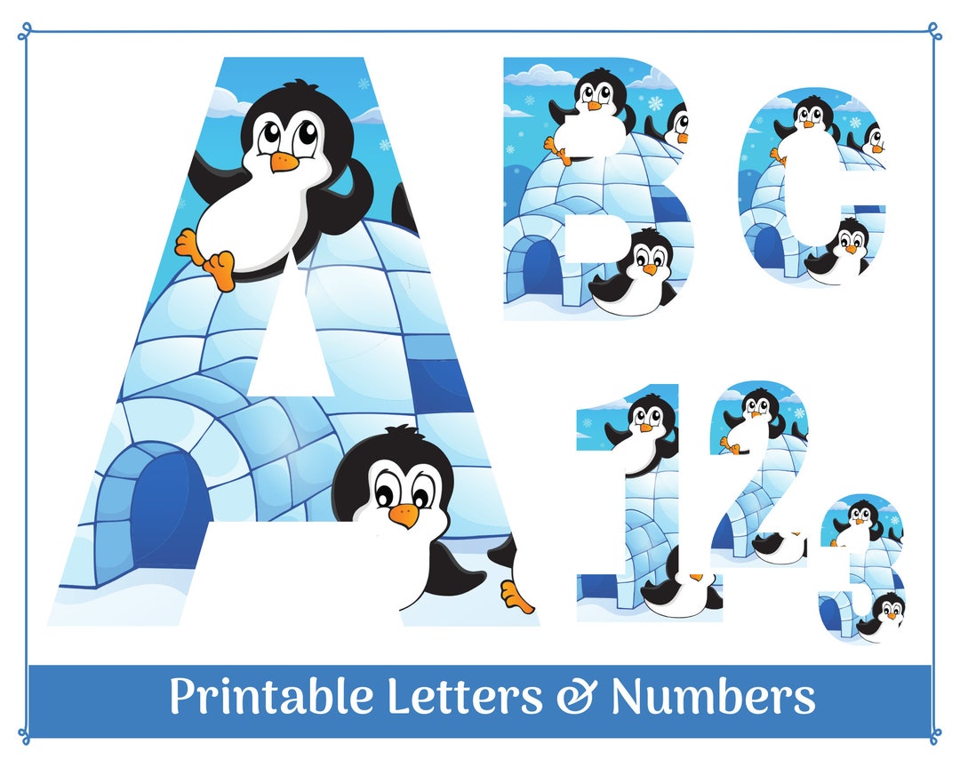 Arctic Penguins Alphabet Letters and Numbers Clip Art | Winter Igloo ...