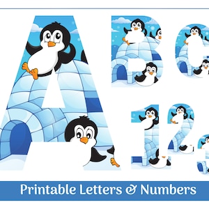 Arctic Penguins Alphabet Letters and Numbers Clip Art | Winter Igloo ...