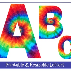 Rainbow Tie Dye Alphabet Letters A-Z, Numbers 0-9 | Banner, Bulletin ...