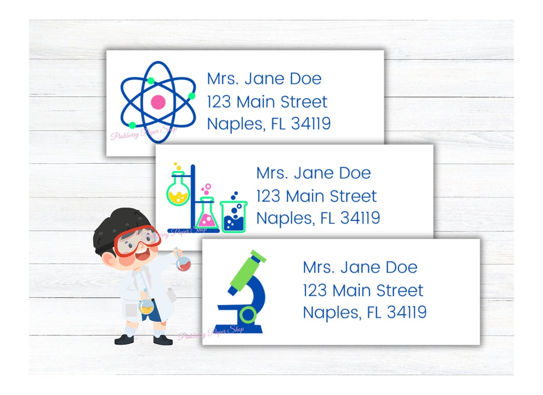 Science Teacher Return Address Labels: Physics, Microscope (digital ...