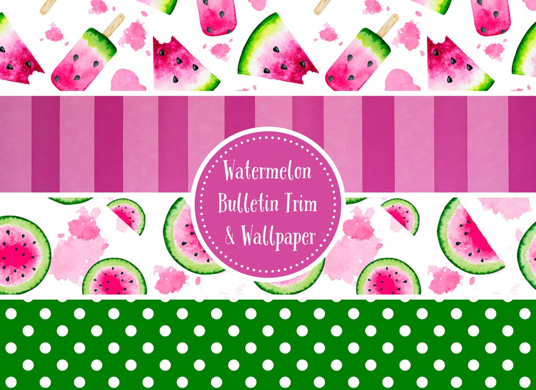 Pink & Green Watermelon Printable Paper and Bulletin Board Trim ...