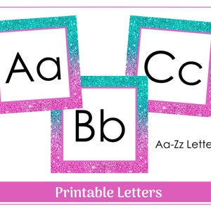 Printable Alphabet Cards | Purple and Teal Glitter Digital Letters ...