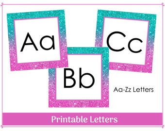 Glitter Alphabet Cards: Purple and Teal Printable Letters (digital ...