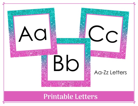 Printable Alphabet Cards Purple and Teal Glitter Digital - Etsy