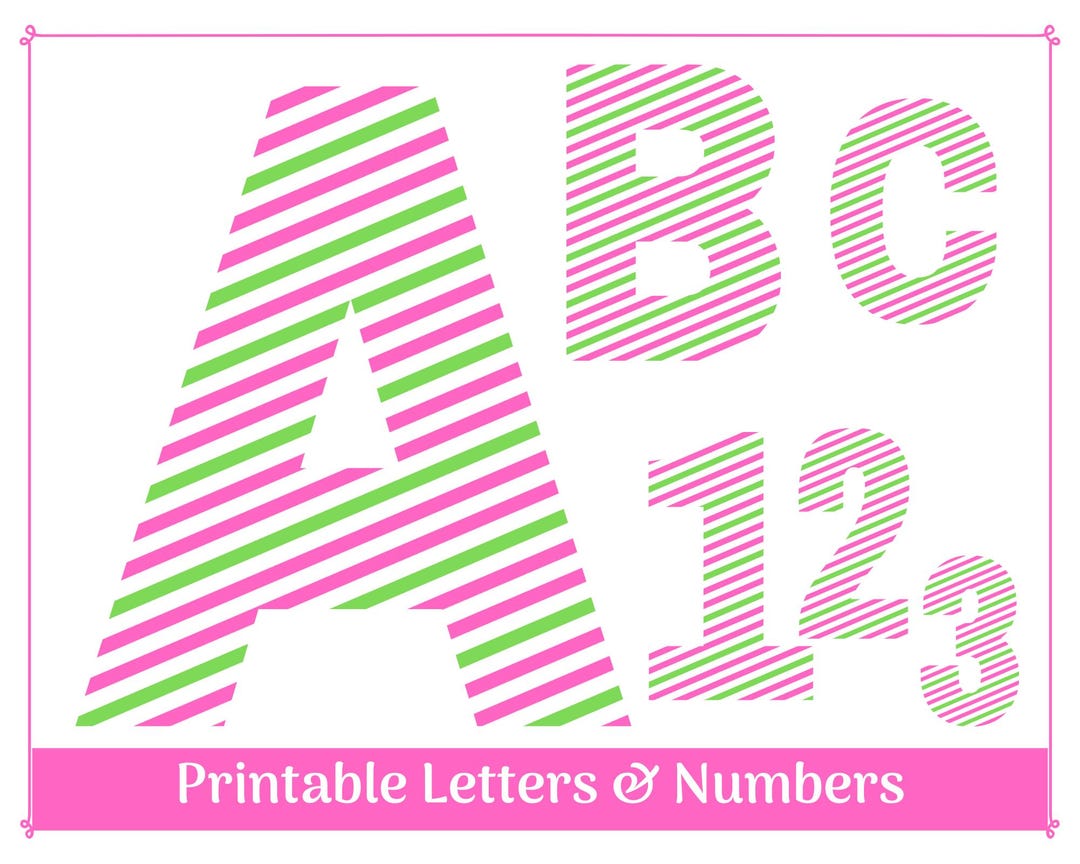 Pink and Green Striped Alphabet Letters A-Z, Numbers 0-9 | Bulletin ...