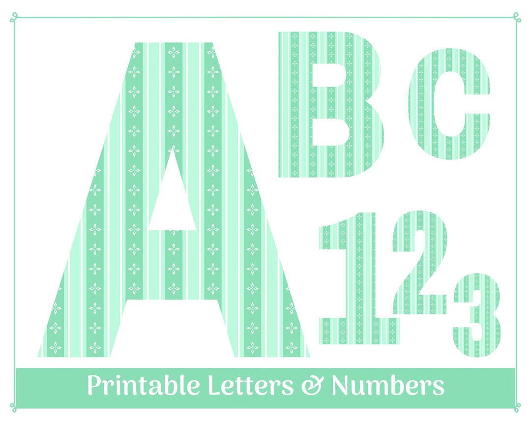 Green Striped Alphabet Letters & Numbers: Sublimation Clip Art (digital ...