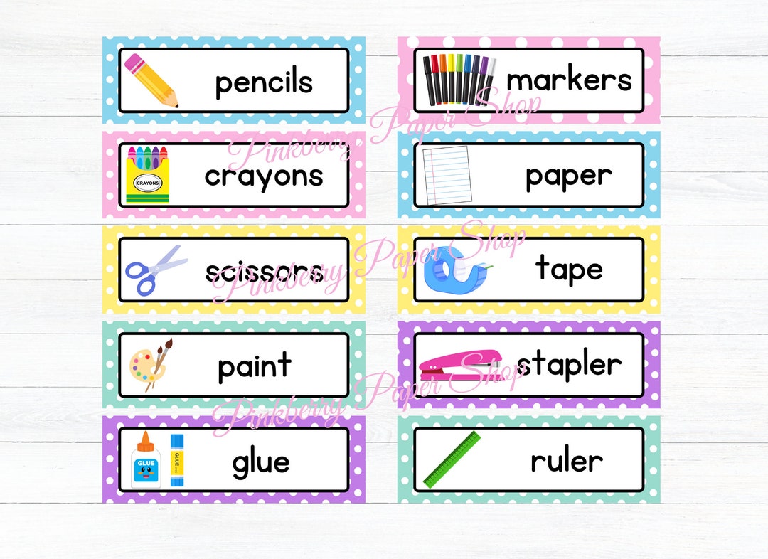 Polka Dot Classroom Labels | Instant Download | Set of 10 Supply Labels ...
