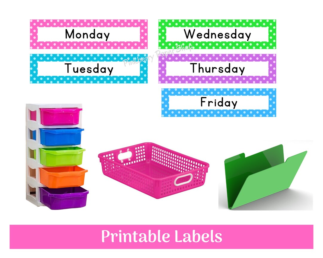 Colorful Classroom Drawer Labels: Days of the Week (PNG, Resizable) - Etsy