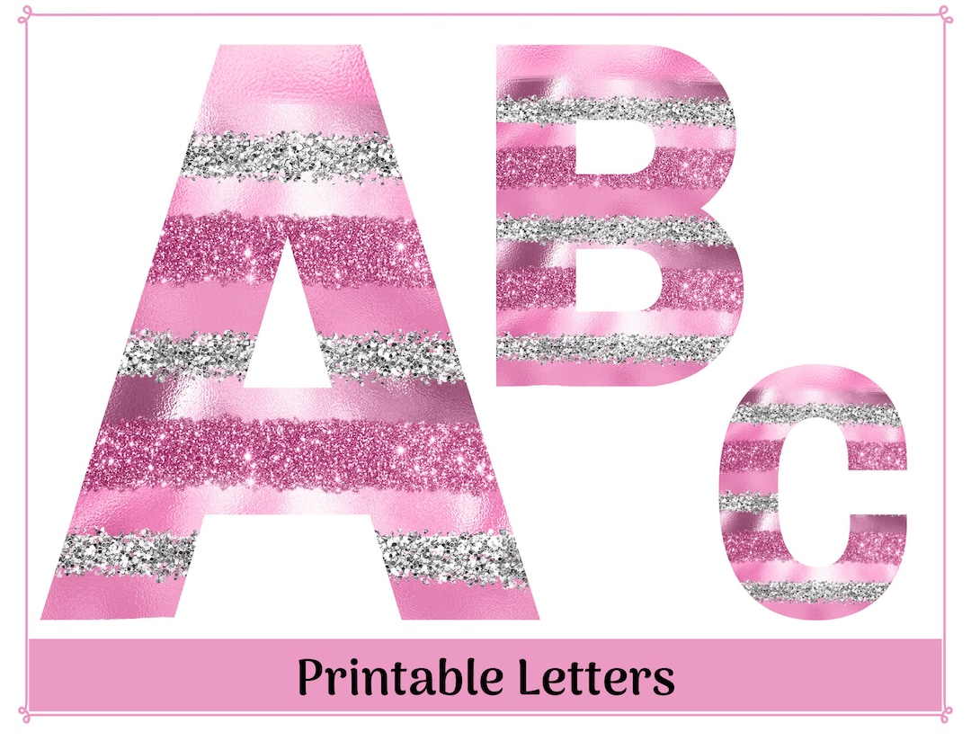 Pink Glitter Metallic Alphabet Letter and Number Clip Art | Printable ...
