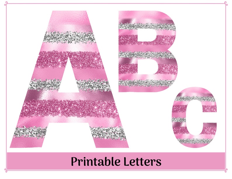 Pink Glitter Alphabet Clip Art: Metallic Letters & Numbers (digital ...