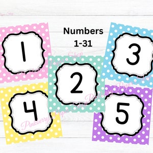 Numbers 1-31 | Calendar Numbers | Pastel Polka Dot Classroom Number Set ...