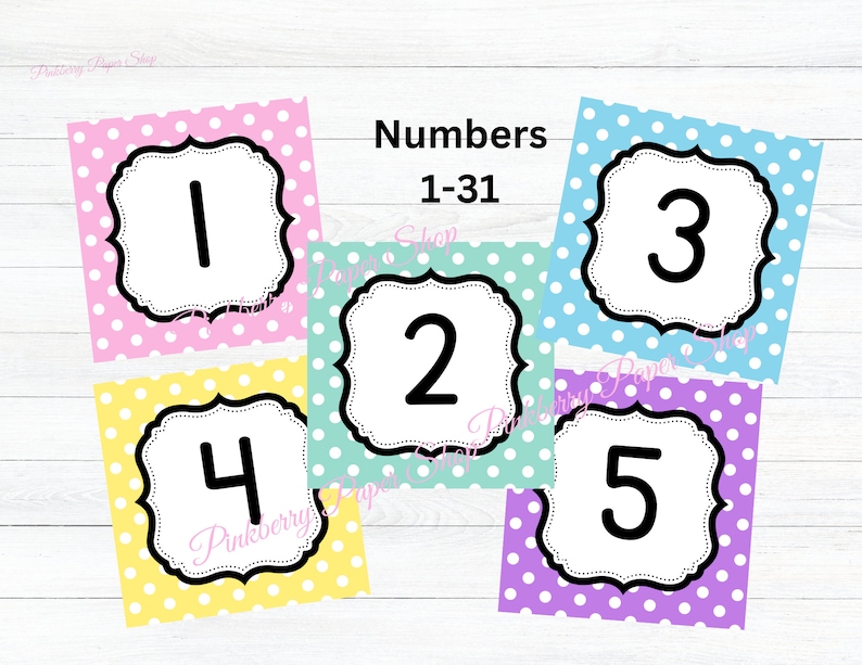 Numbers 1-31 | Calendar Numbers | Pastel Polka Dot Classroom Number Set ...