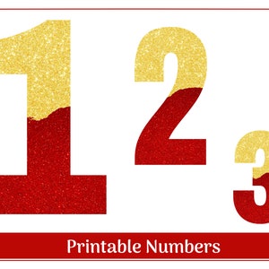 Red & Yellow Glitter Alphabet Letters A-Z, Numbers 0-9 | Printable ...