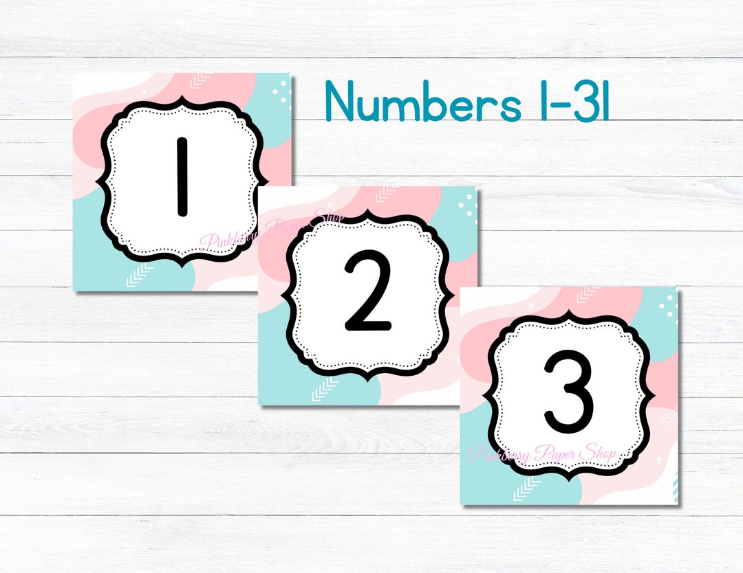 Numbers 1-31 | Calendar Numbers | Pastel Aqua & Peach Classroom Number ...