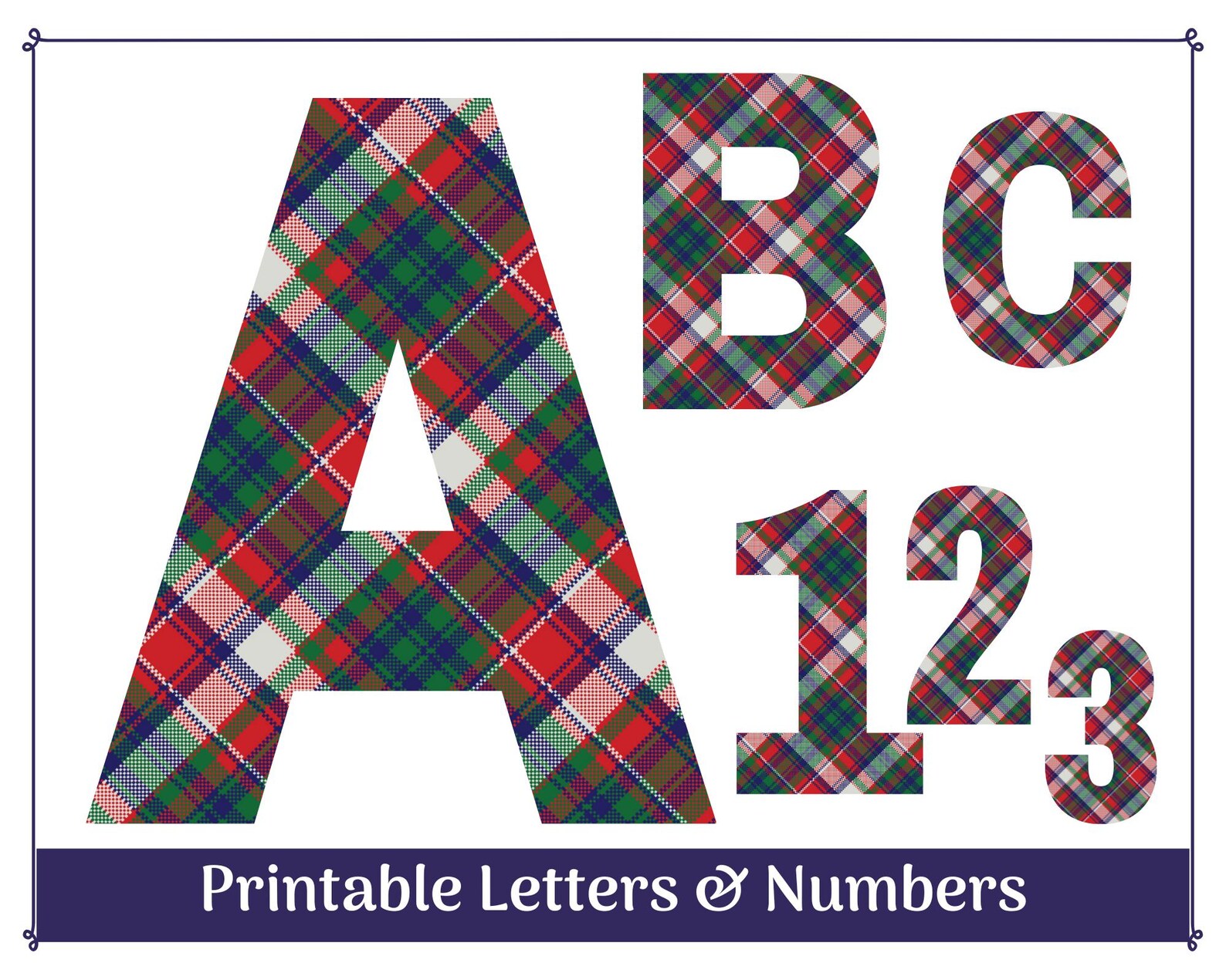 Winter Plaid Alphabet Letters & Numbers | Uppercase A-Z and Numbers 0-9 ...