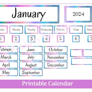 Ombre Rainbow Classroom Calendar Printable & Resizable Calendar Headers ...