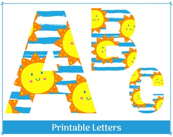 Summer Sun Alphabet Clip Art: Printable Letters & Numbers (A-Z, 0-9 ...